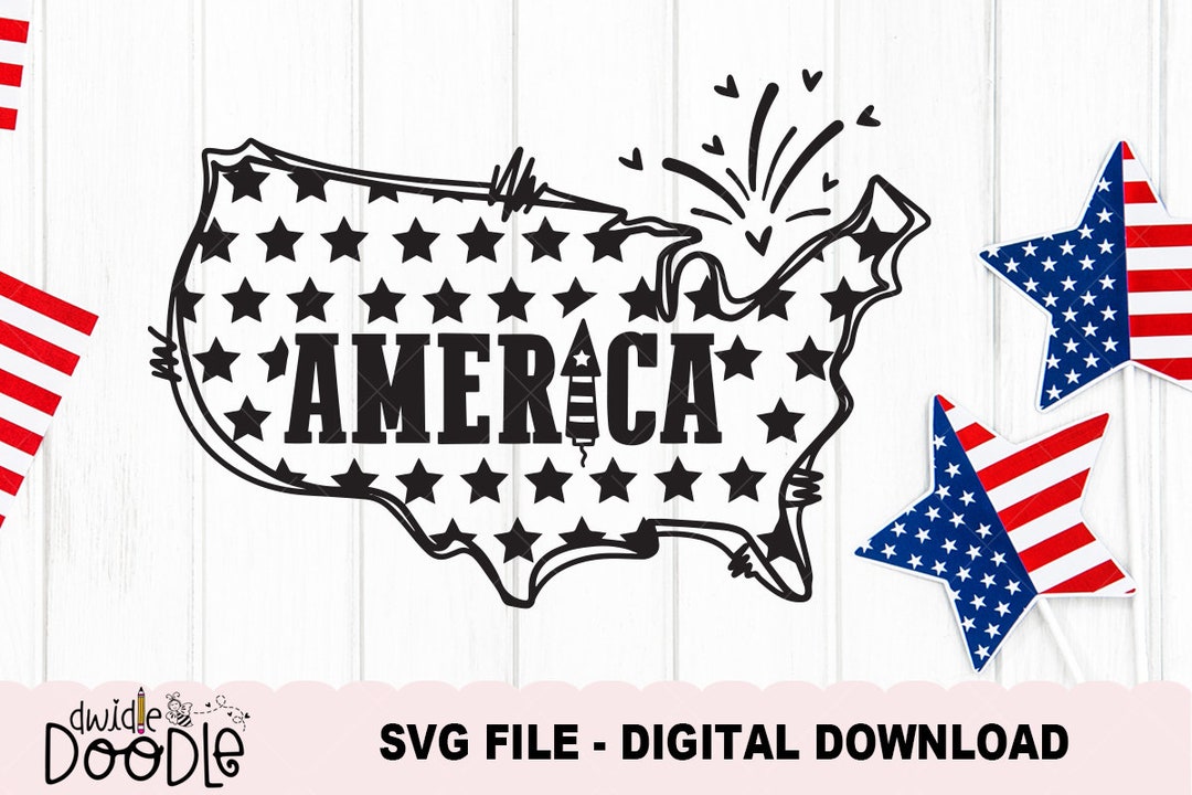 America Map With Fireworks SVG, Digital Download ONLY, Patriotic Svg ...