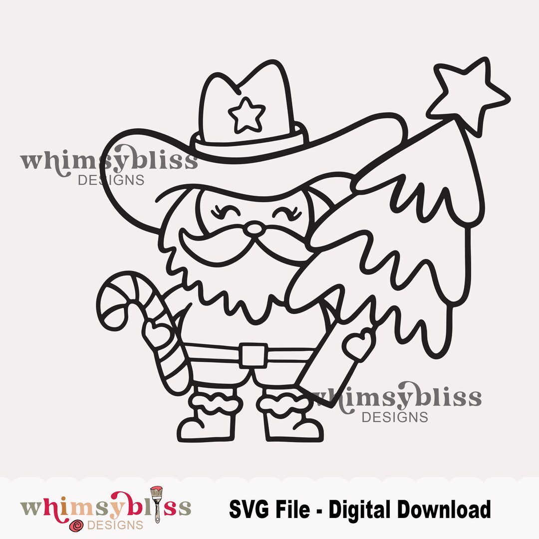 Retro Cowboy Santa Holding Christmas Tree, SVG File for Cricut ...