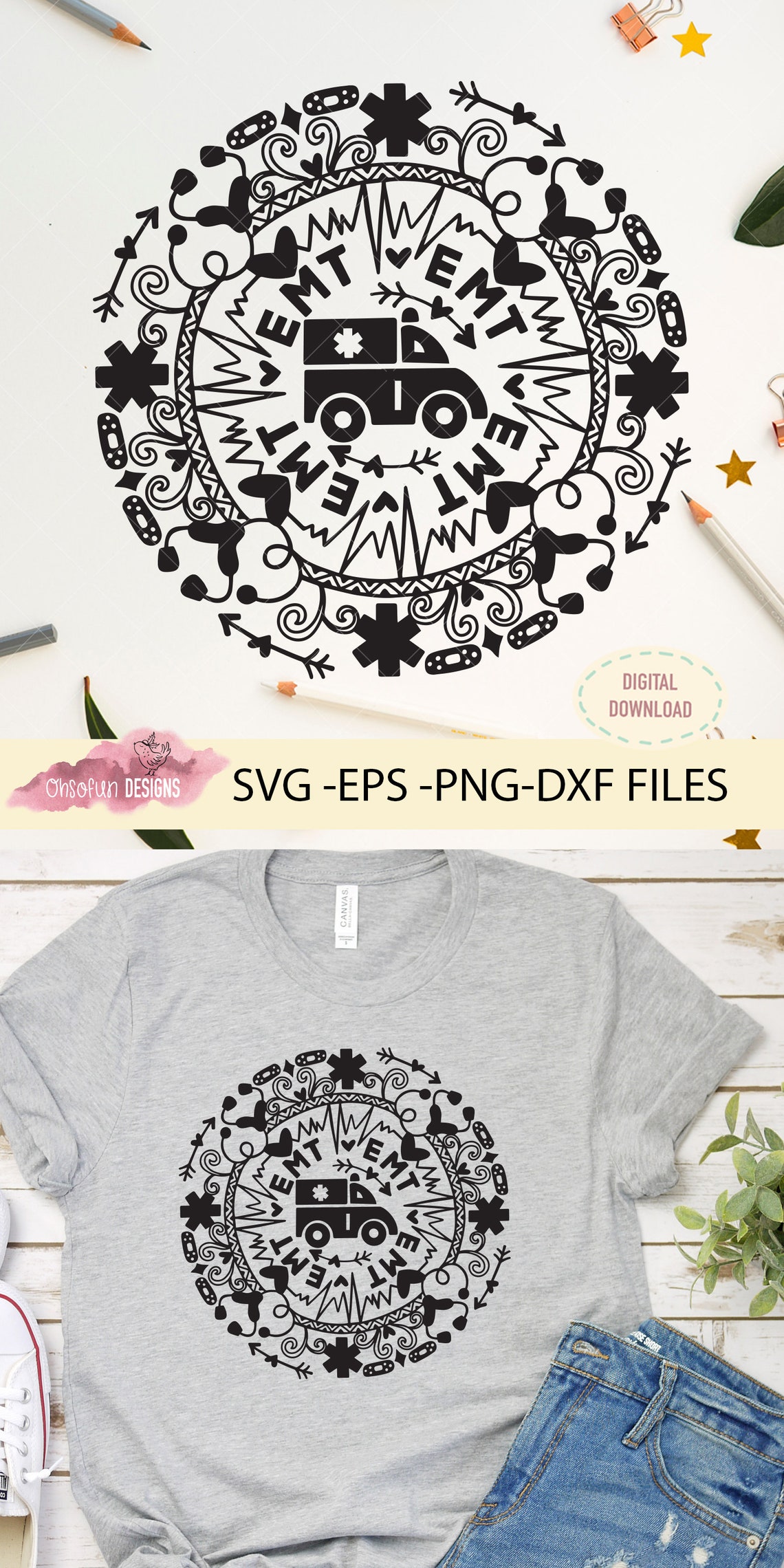 EMT Truck Mandala, SVG File, Digital Download ONLY, Paramedic Clipart ...