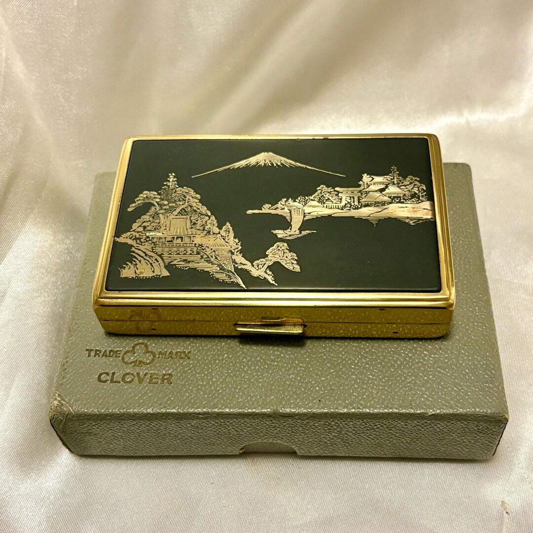 Vintage Japanese Damascene Musical Compact. Stunning Clover Powder ...