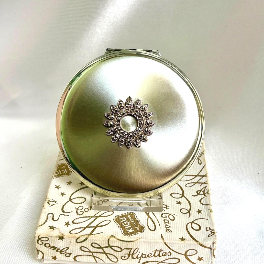 Vintage Kigu Silver Plated Compact With Marcasite Jewel. Convertible ...