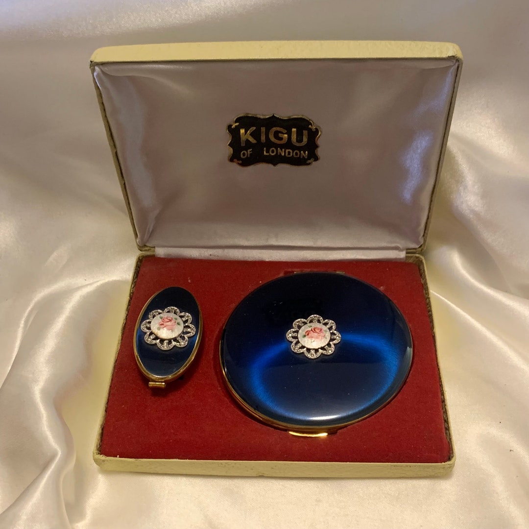Kigu Blue Compact Set. Convertible Powder Compact and Lipstick Mirror ...