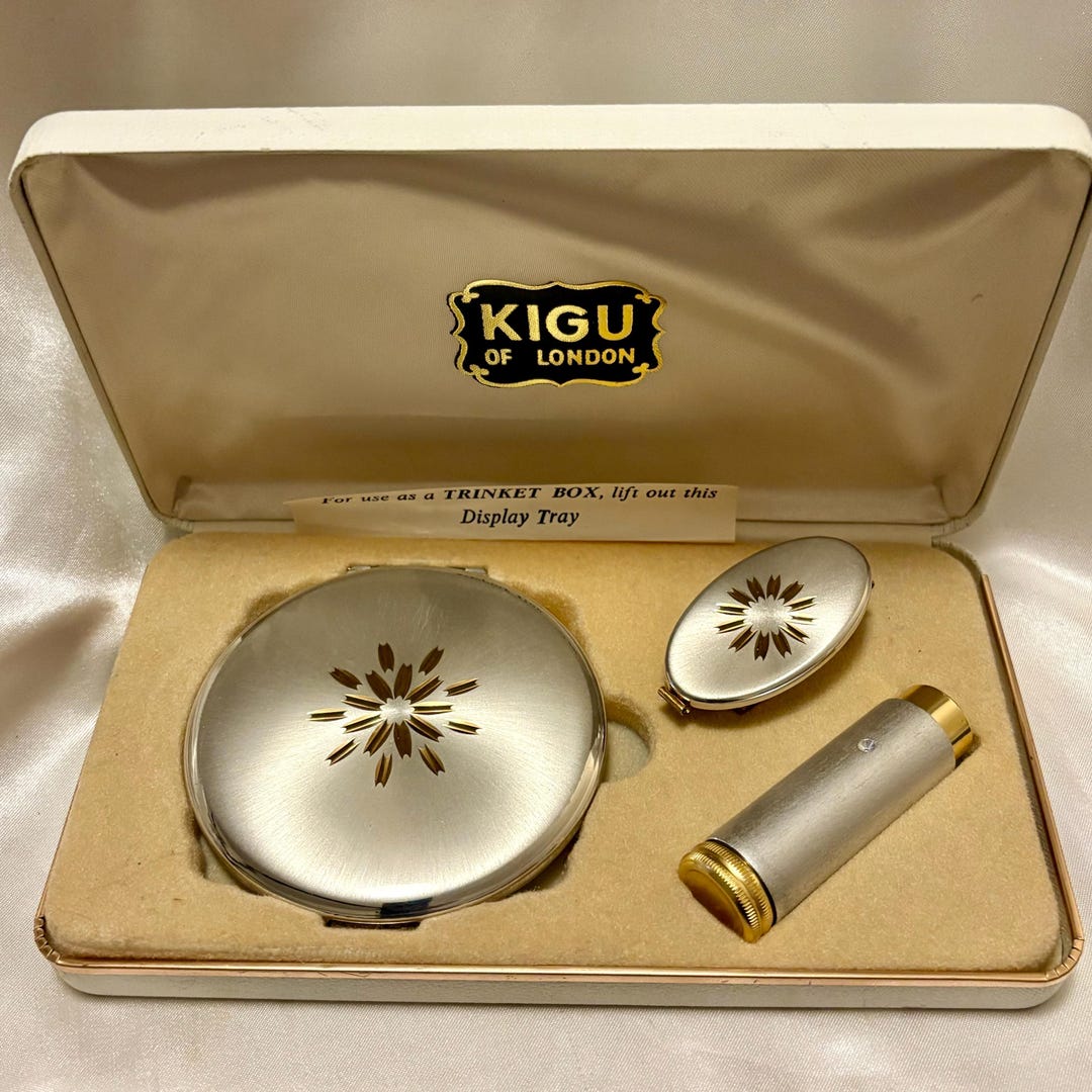 Vintage Kigu Compact Set. Diamond Cut, Silver and Gold Plated Powder ...