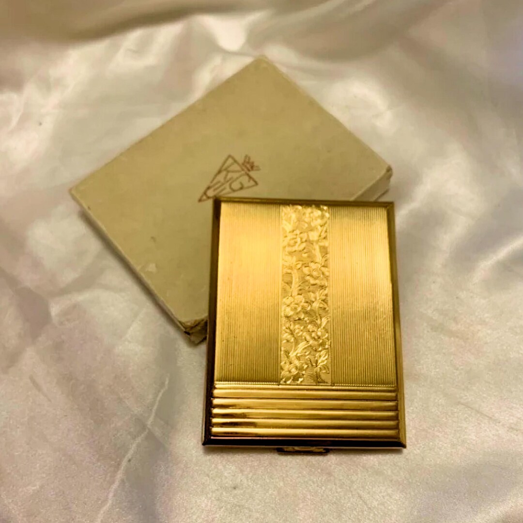 Vintage Kigu Compact, Gilt Art Deco Design. Rectangular Loose Powder ...