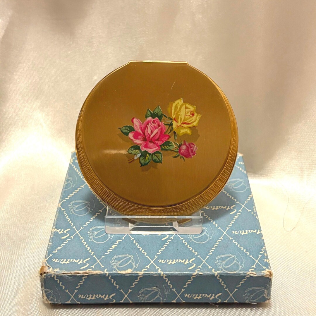 Rare Stratton Thinette Powder Compact, Pink and Yellow Roses. Extremely ...