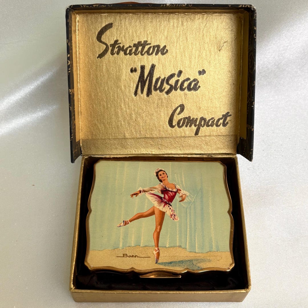 Vintage Stratton Ballerina Musical Powder Compact Signed Baron ...