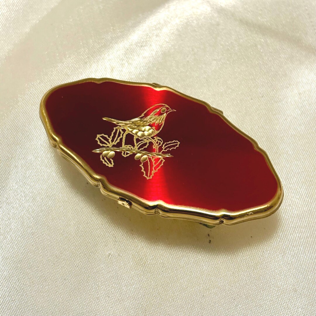Stratton Red Robin Lipview Lipstick Mirror. Red Enamel and Diamond Cut ...