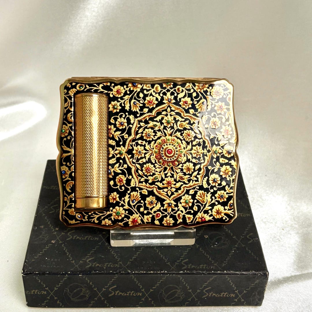 Vintage 1960s Stratton Empress Powder Compact and Lipstick. Jewel ...
