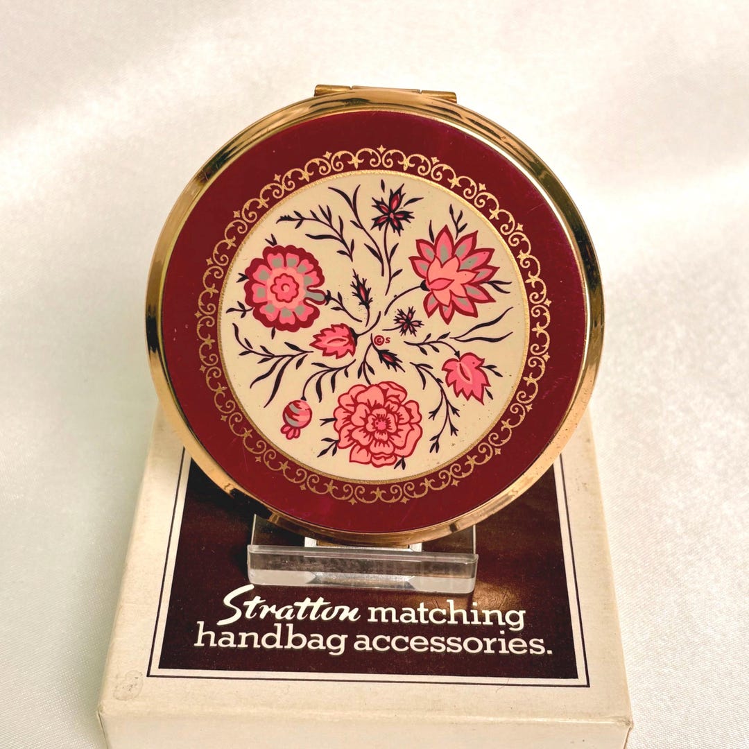 Vintage Stratton Pink Flower Design Compact. 1970s Mini Convertible ...