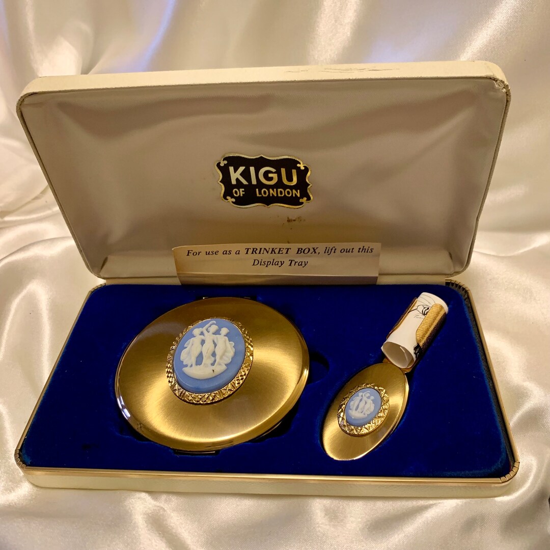 Vintage Kigu Compact Set. Three Graces Plaque, Silver Plated Powder ...