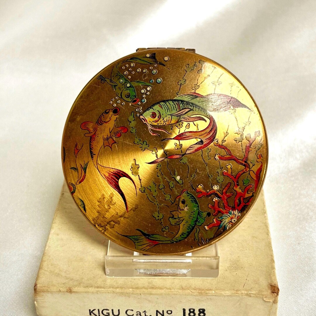 Rare Kigu Compact. Under Sea Fish Design. Gilt Loose Powder Compact ...