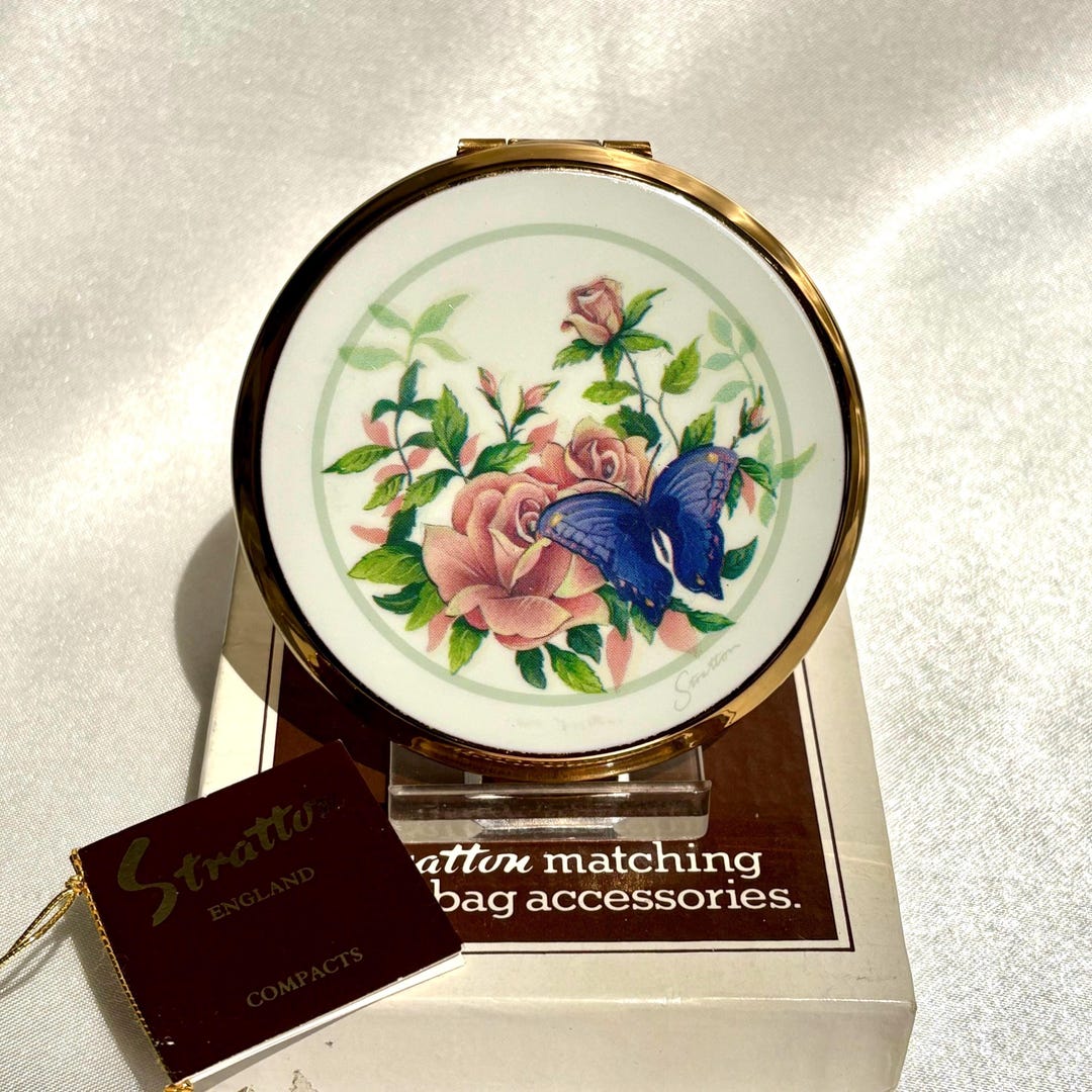 Vintage Stratton Rose and Butterfly Compact. Mini Convertible for Loose ...