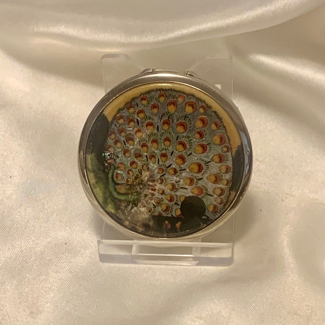 Stratnoid Peacock Mirror Compact. Art Deco. Foil Backed Painted ...