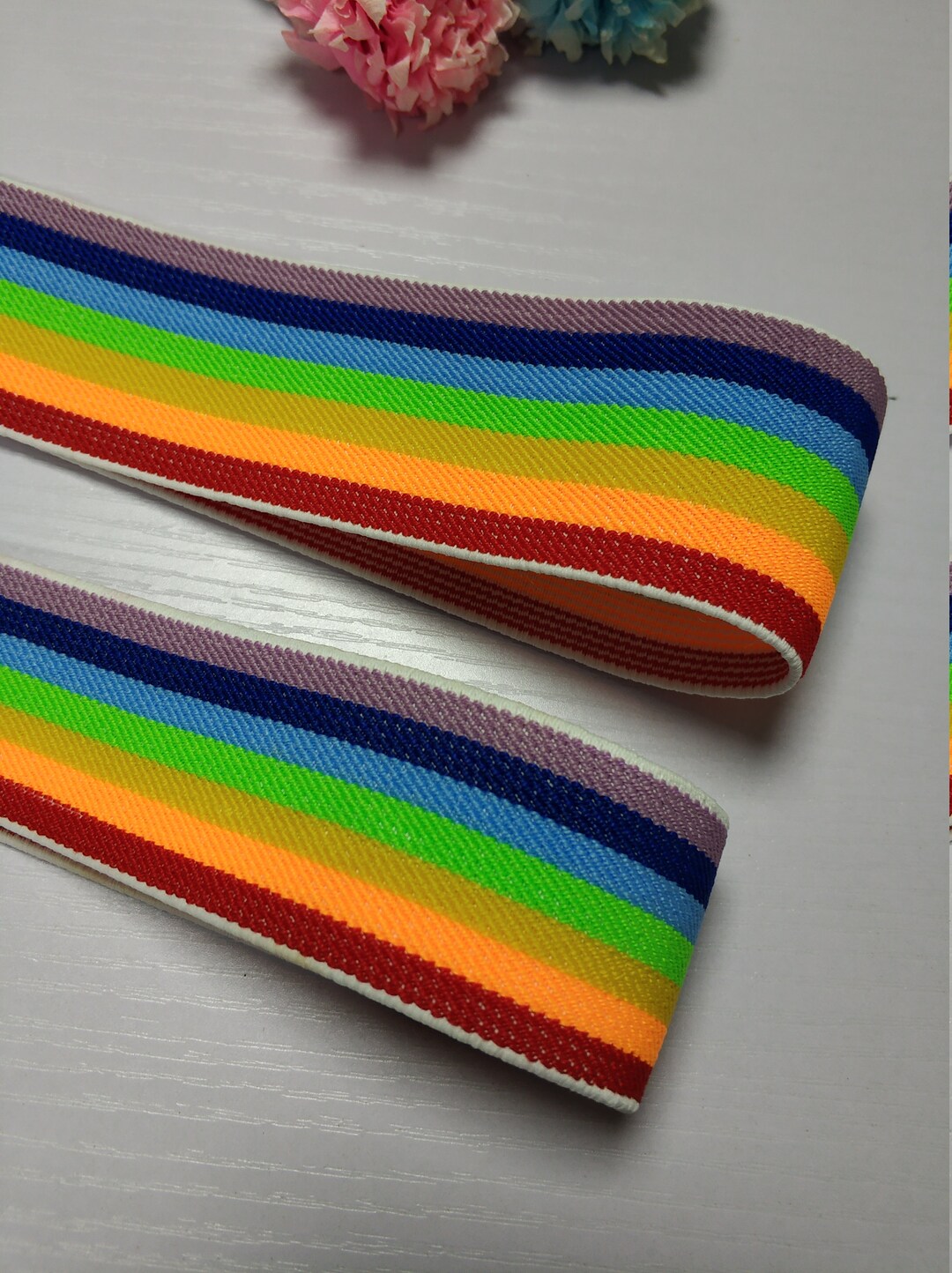 1-2 Inch 25-50mm Colored Striped Elastic, Rainbow Color Elastic ...