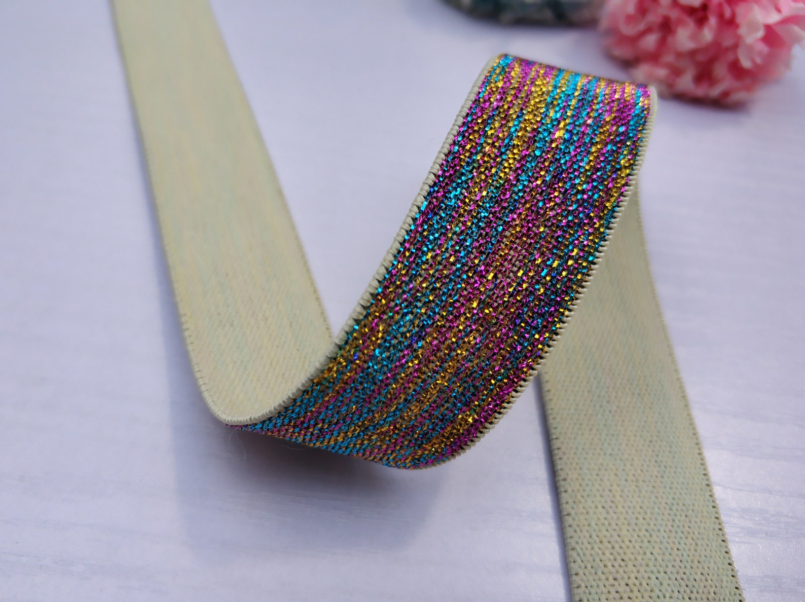 1inch 23mm Wide Glitter Elastic Band , Elastic Ribbon,sewing Elastic ...