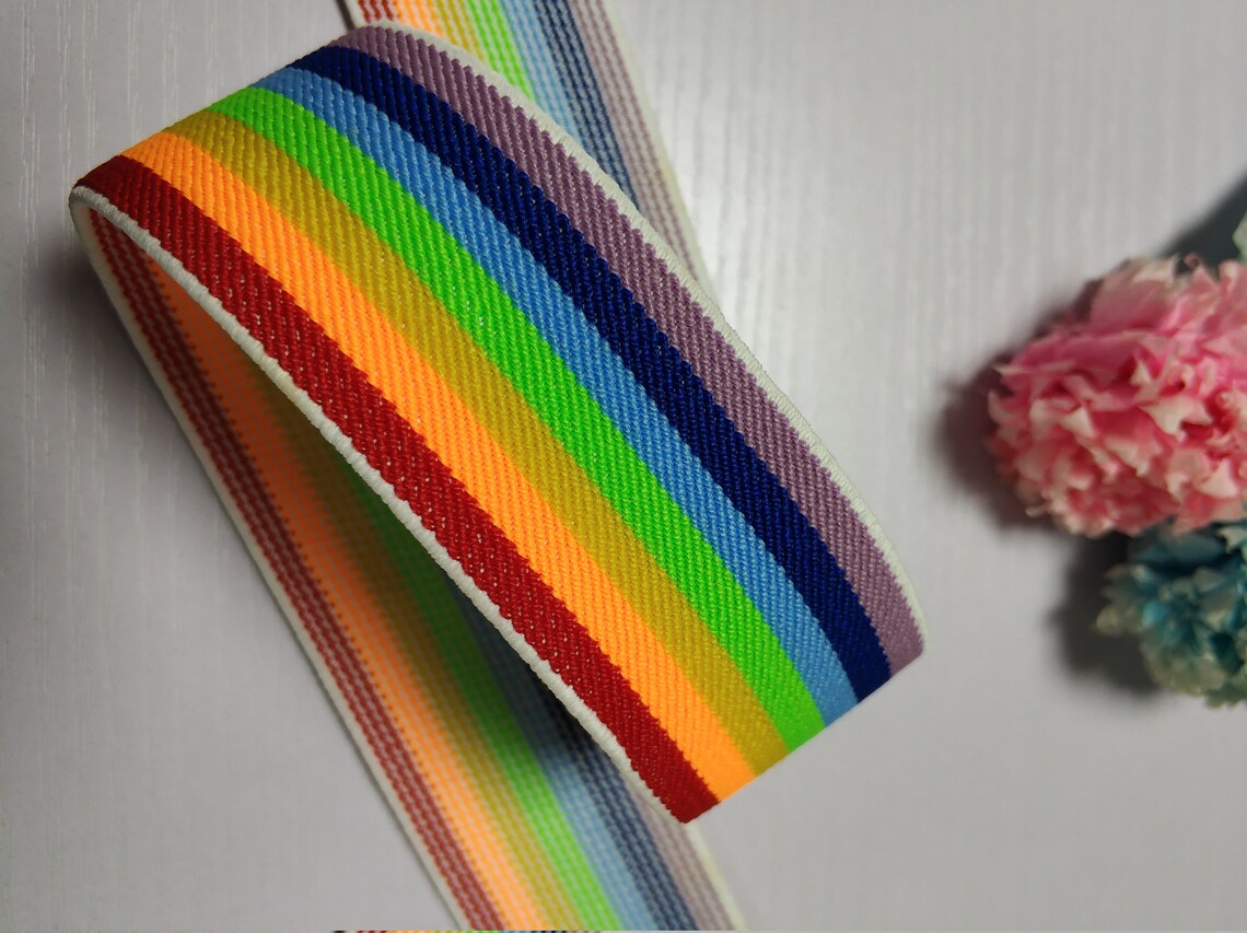 1-2 Inch 25-50mm Colored Striped Elastic Rainbow Color - Etsy