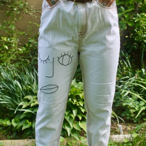 Embroidered Face Jeans - Etsy