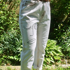 Embroidered Face Jeans - Etsy