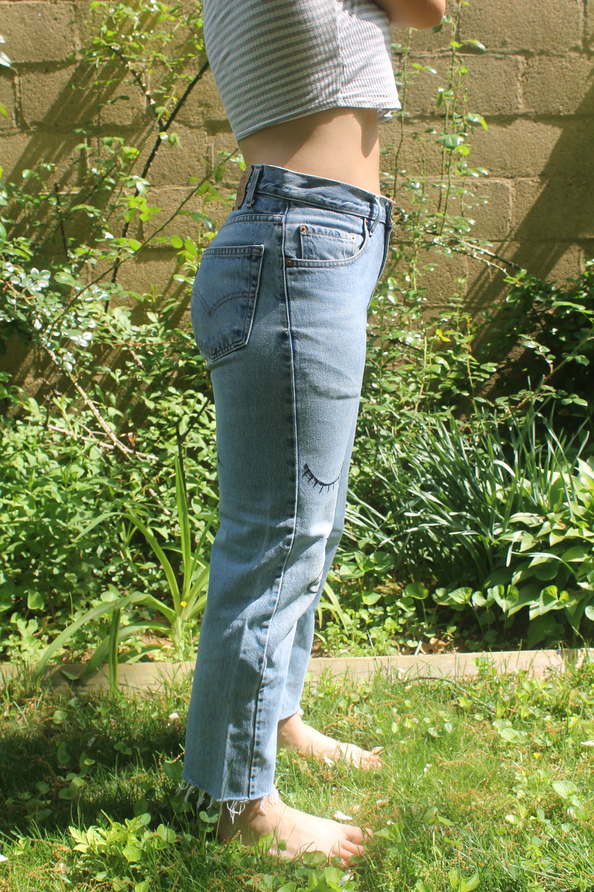 Embroidered Face Jeans - Etsy