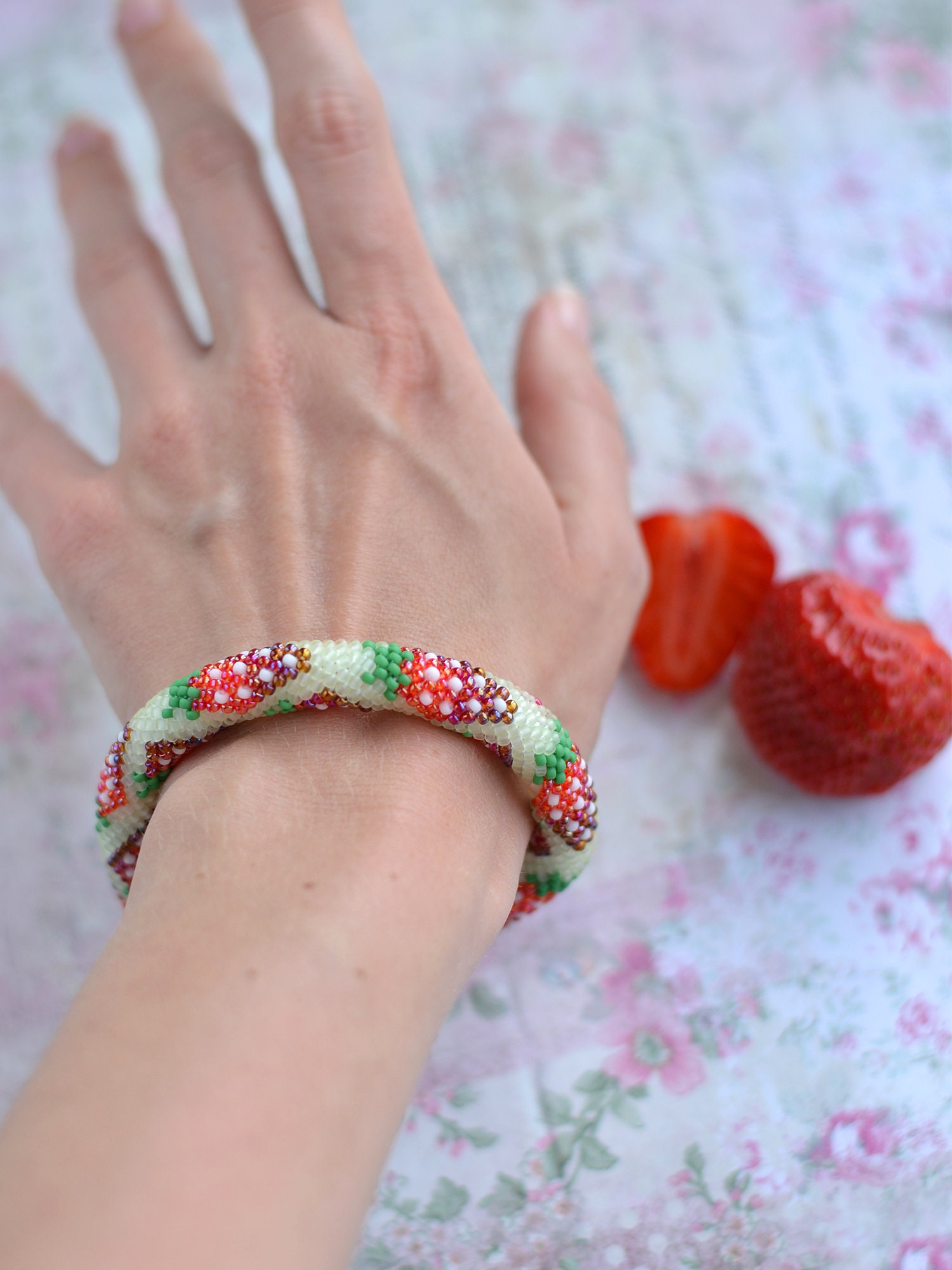Bead Crochet Pattern With Strawberries for Bracelet or - Etsy
