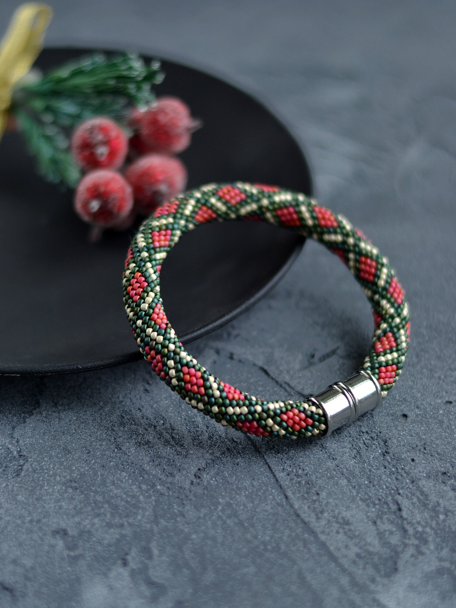 Bead Crochet Christmas Bracelet Pattern Beading Tartan Pattern - Etsy