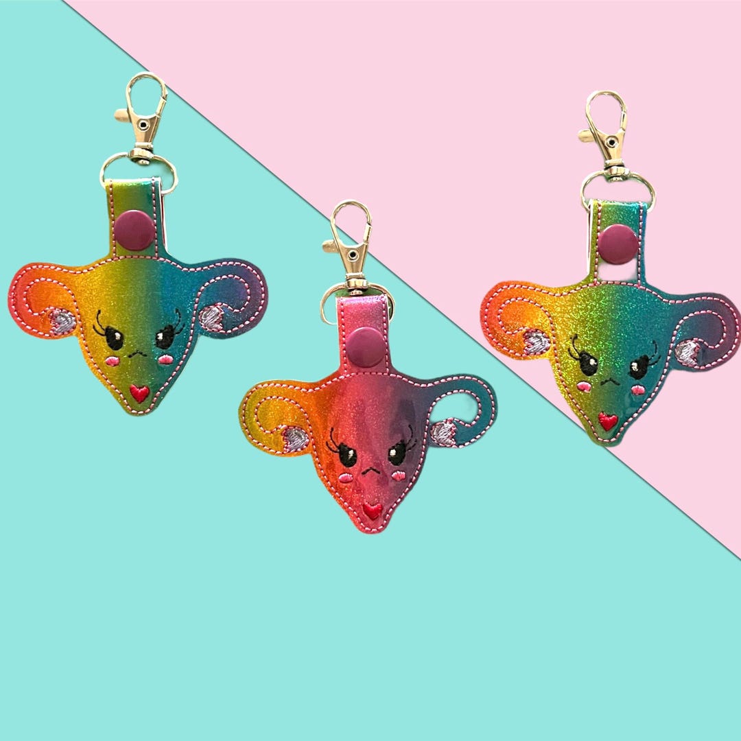 Embroidered Rainbow Uterus Keychain | Feminist Key Fob - Etsy