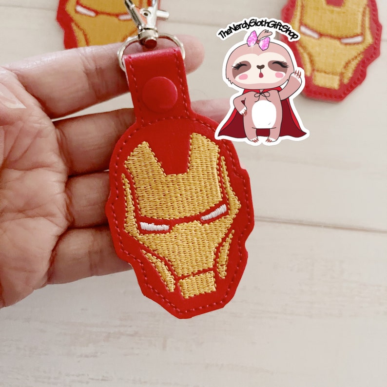 Superhero Iron Dude Embroidered Keychain: Fandom Gift - Etsy