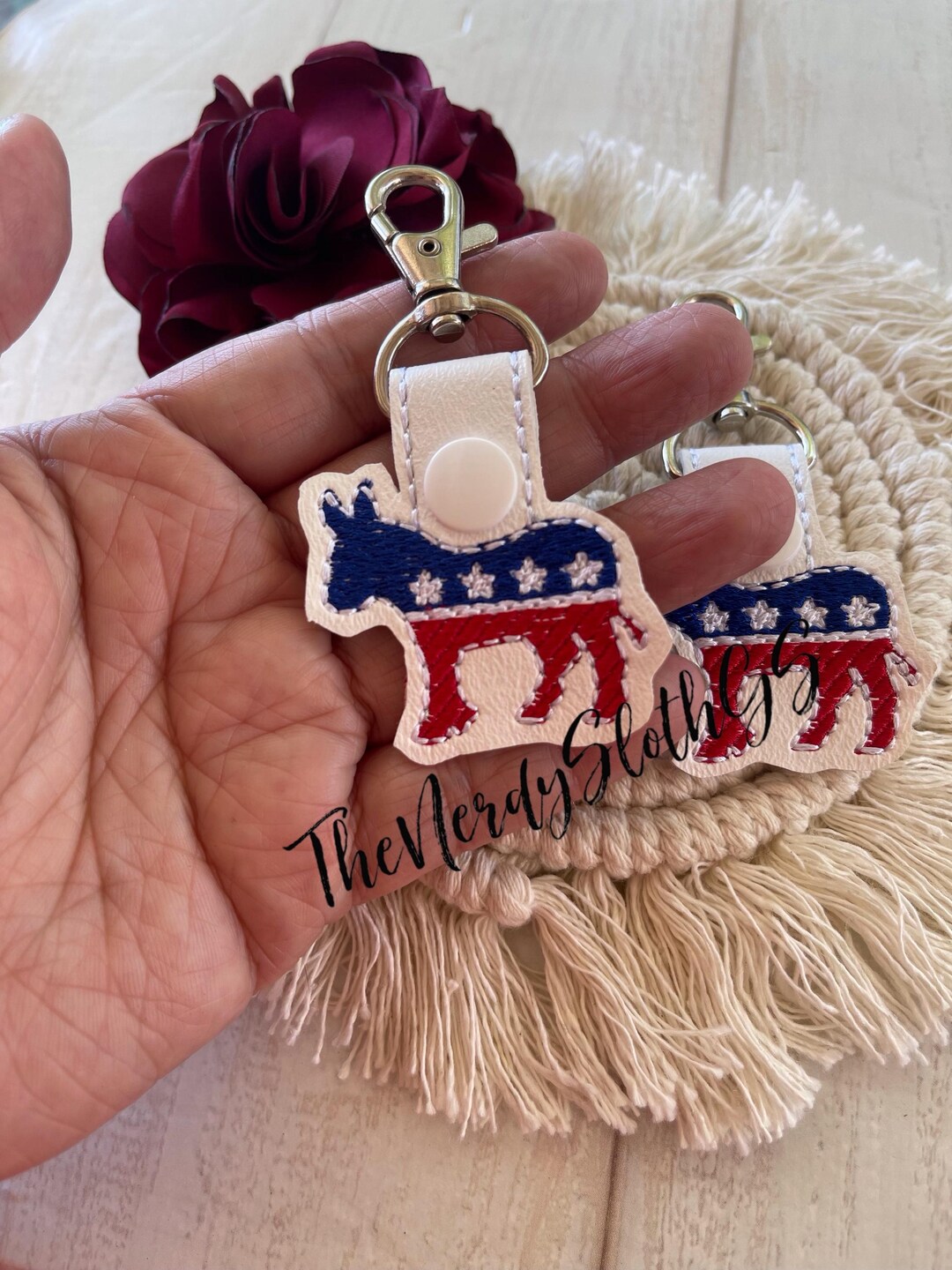 Embroidered Democratic Donkey Keychain: Political Key Fob - Etsy
