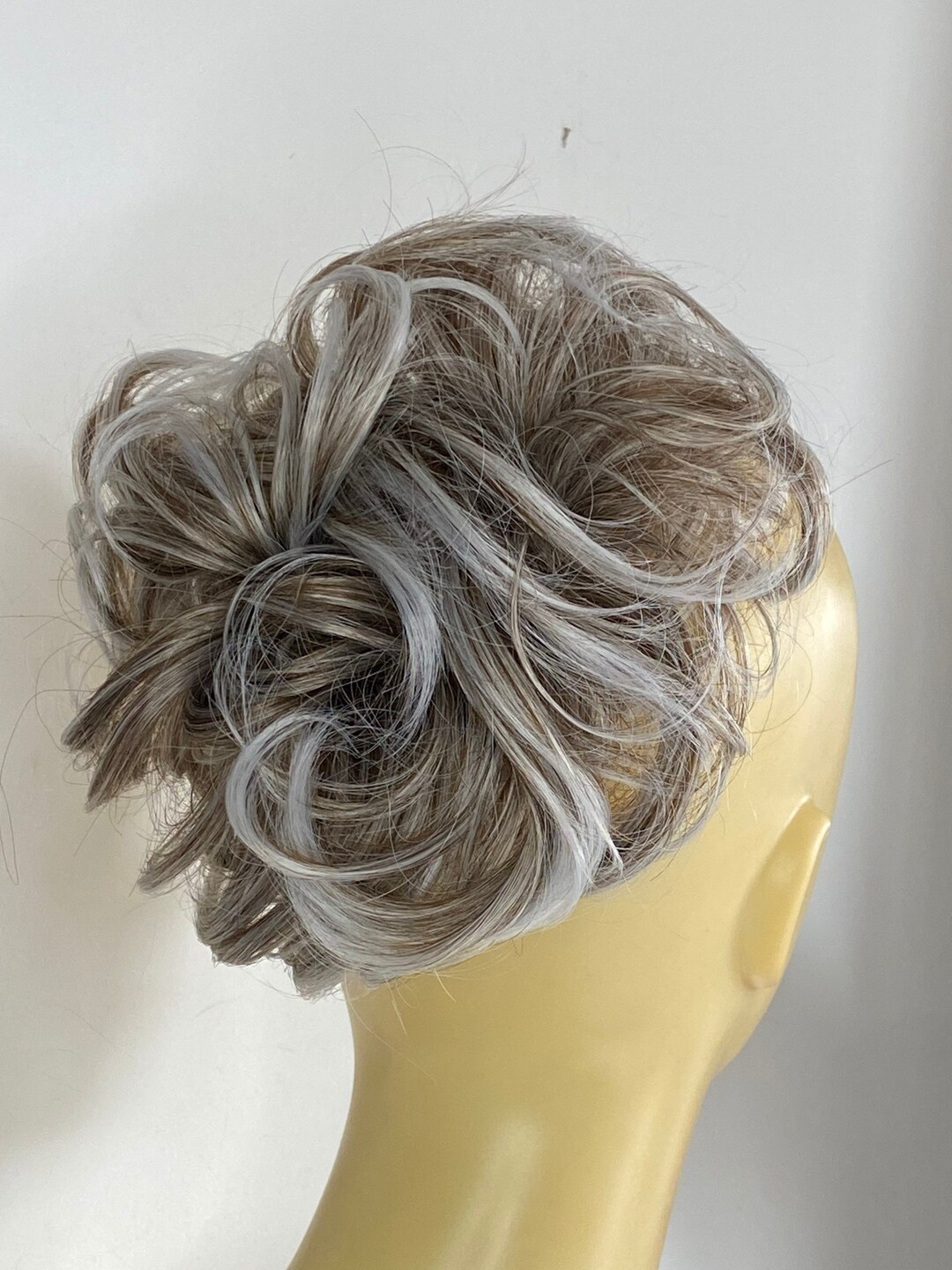 Authentic Curly Full Hair Scrunchie Extension Ponytail in Blonde Grey ...