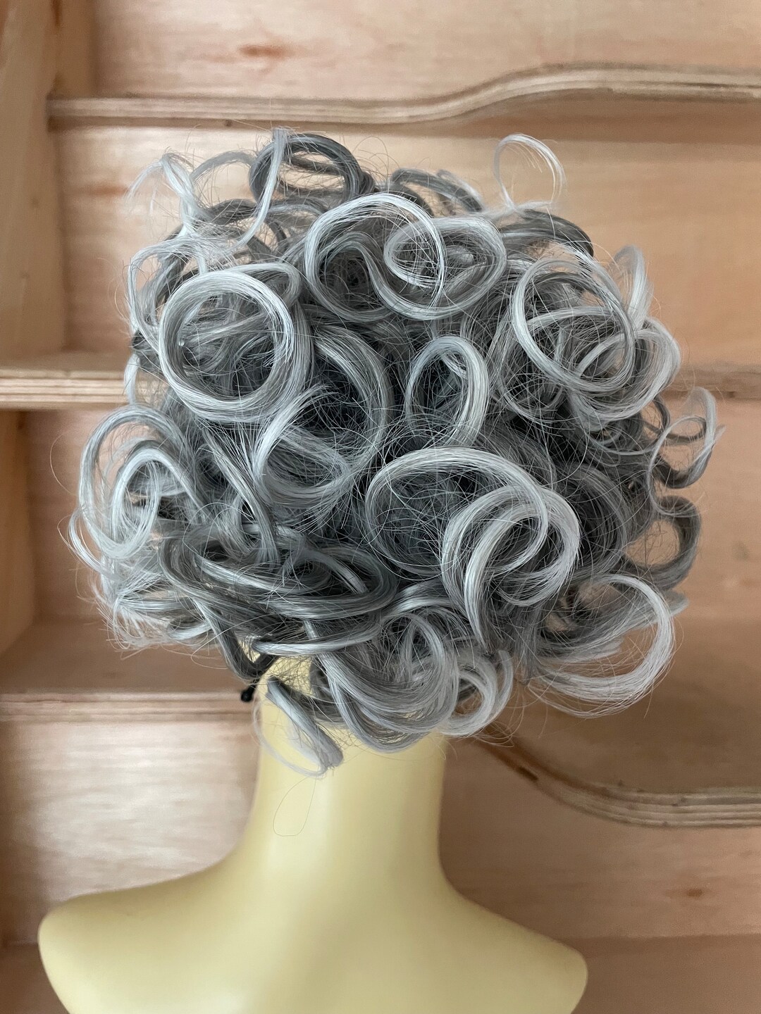 Mixed Grey With Silver Tips Tips Deep Curl Hair Extension Drawstring ...