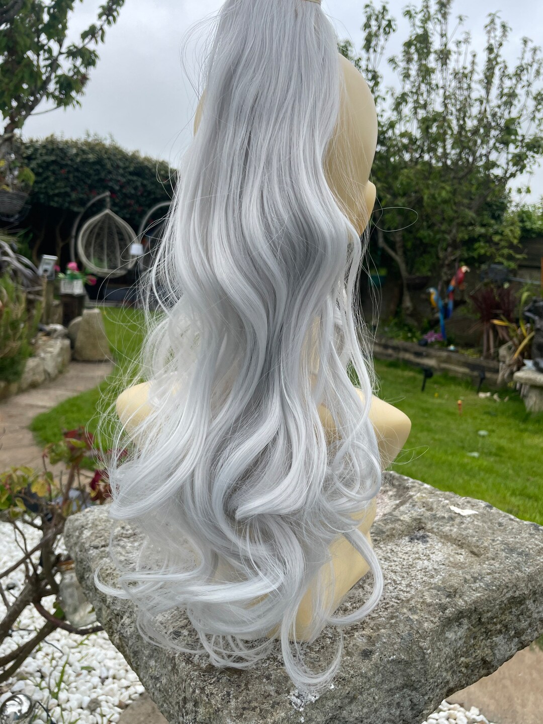Silver 18 Inch Wrap Around Ponytail Long Synthetic Ponytail Hairpiece ...