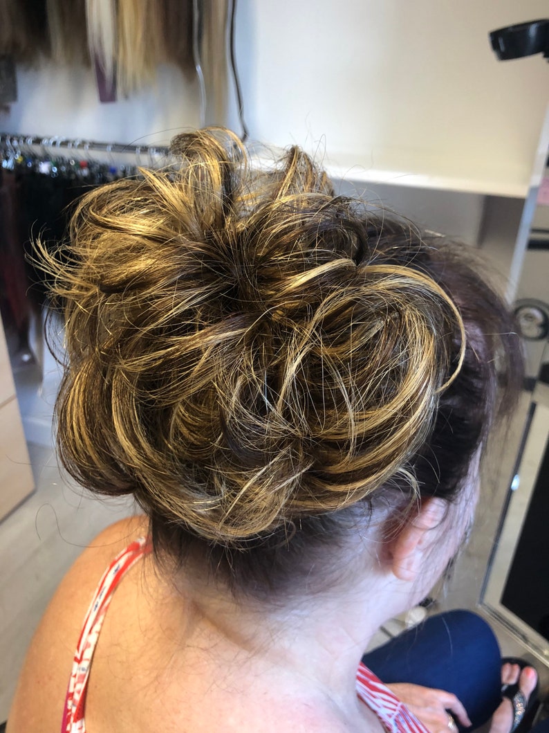 100% Human hair scrunchie extension ponytail put up curly bun | Etsy