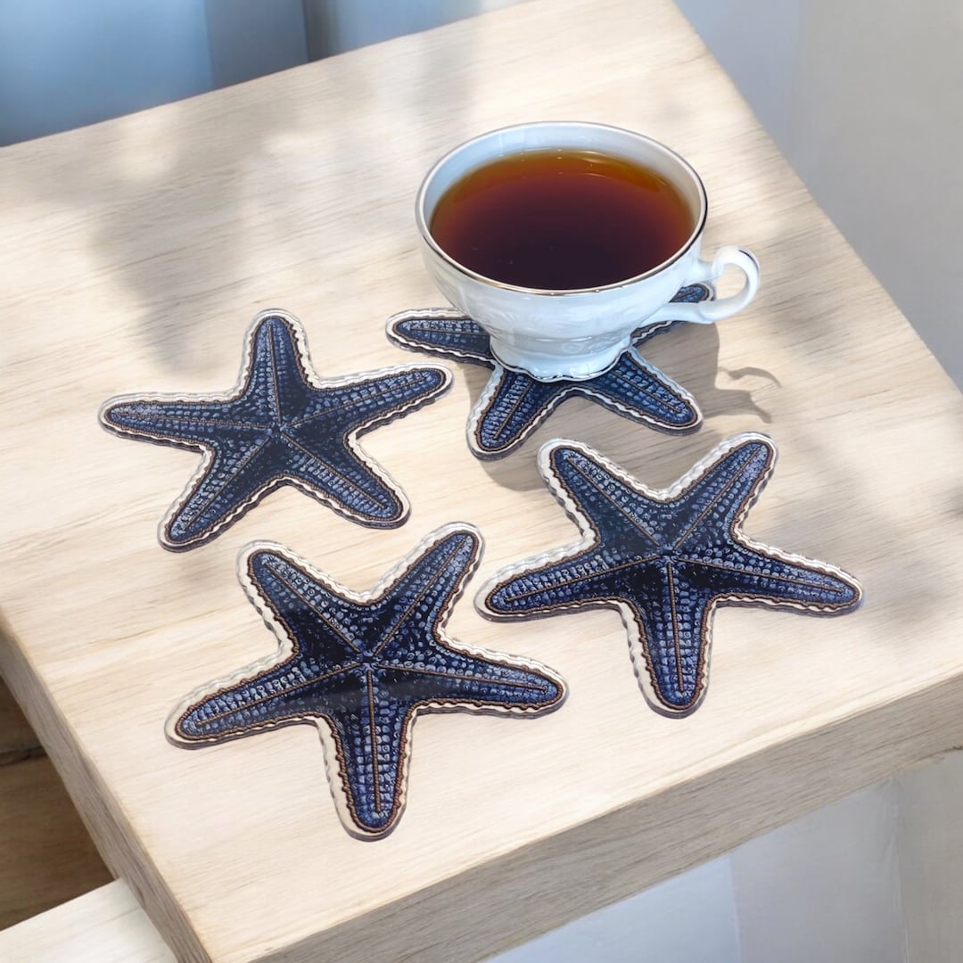 Blue Starfish Coasters Set of 4 | Acrylic Drink Mats, Ocean-inspired ...