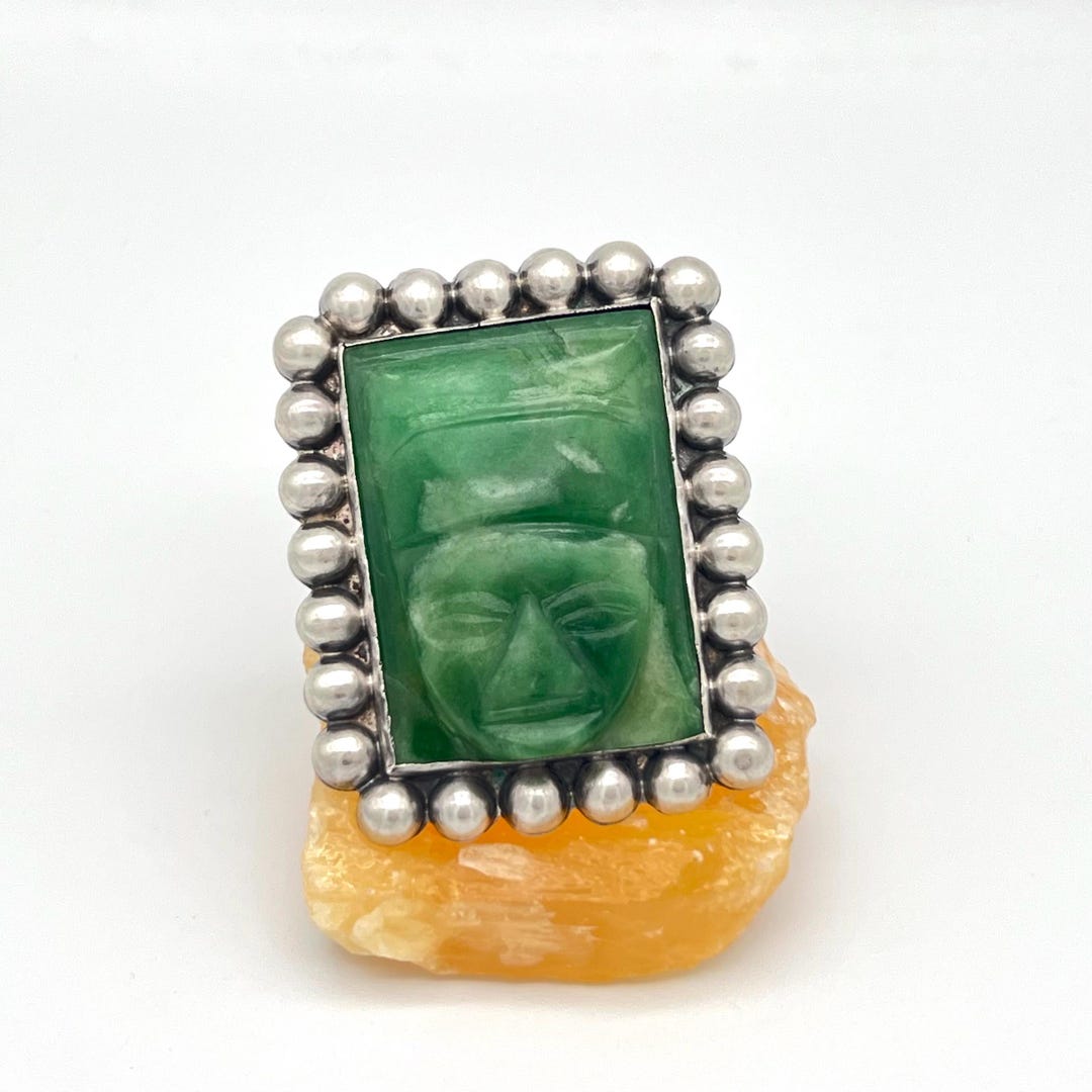1940’s Mexican Sterling Silver Jade Carved Aztec Mask Brooch - Etsy