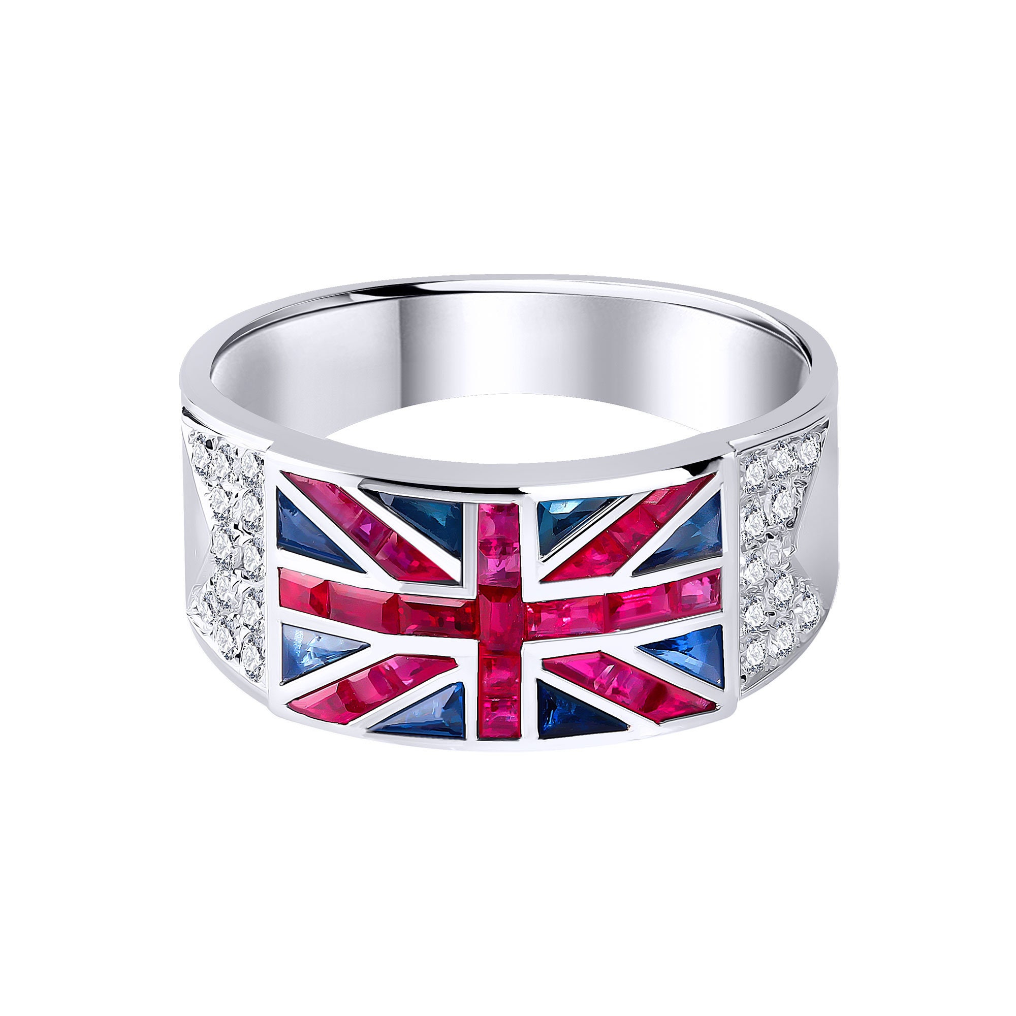 Great Britain Flag Ring With Sapphire Ruby and Diamonds / British Flag ...