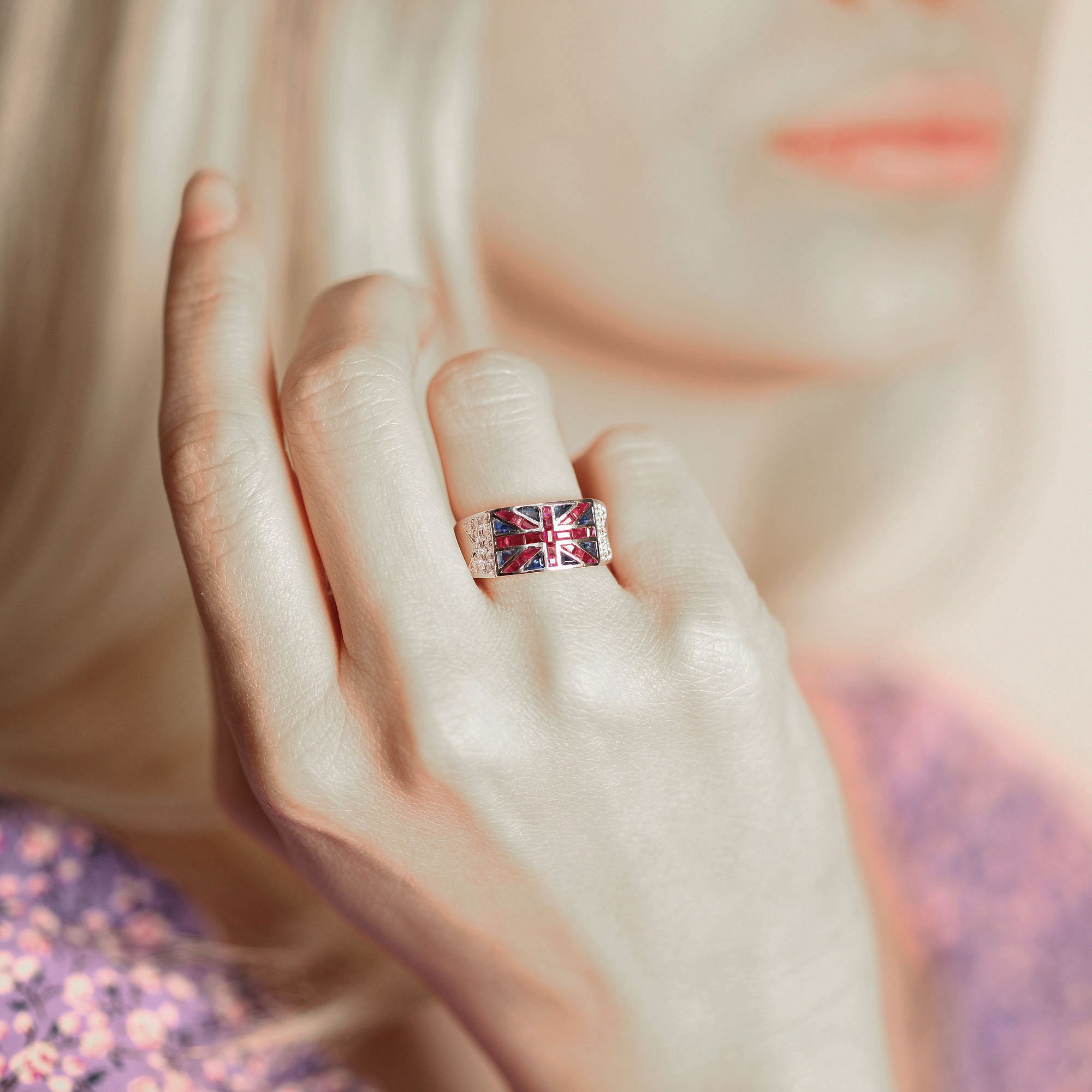 Great Britain Flag Ring With Sapphire Ruby and Diamonds / British Flag ...