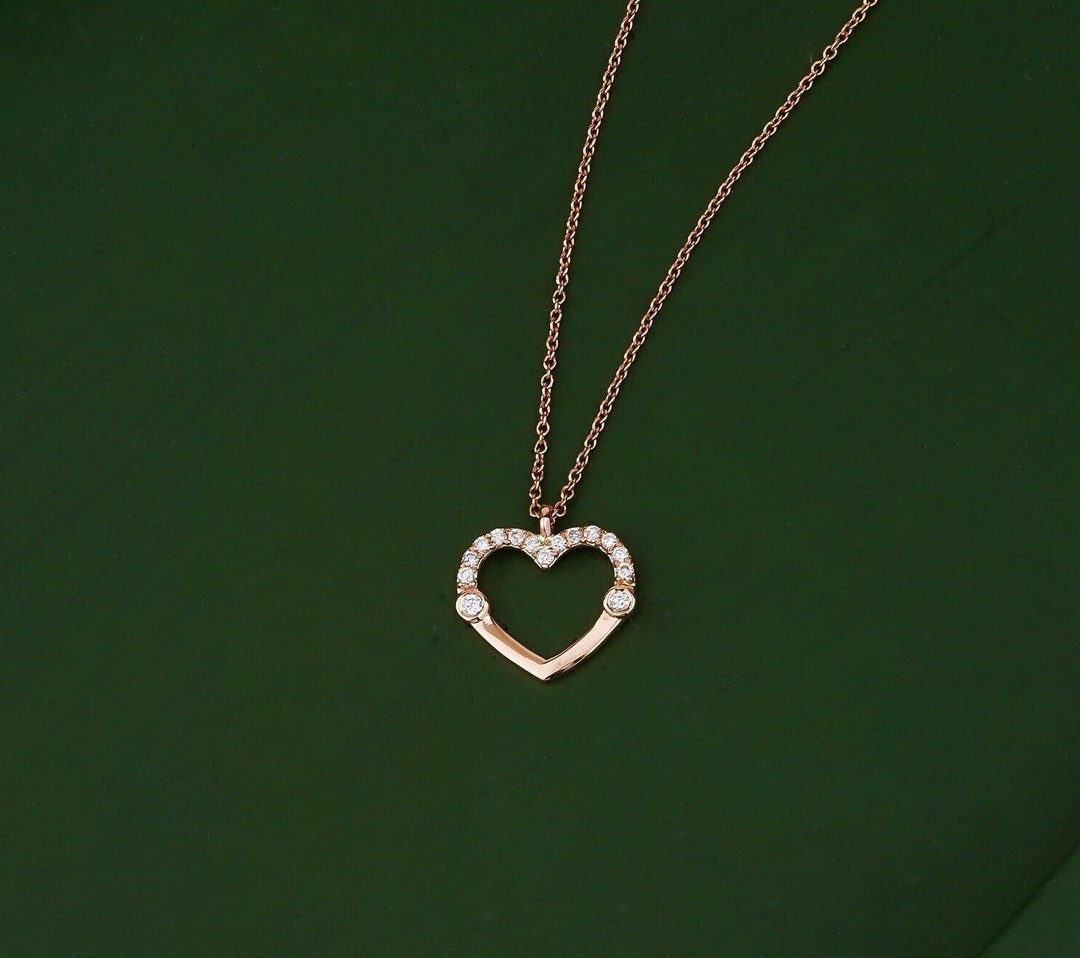 Heart Shaped Diamond Necklace/ 14K Gold and Diamond Heart Pendant ...