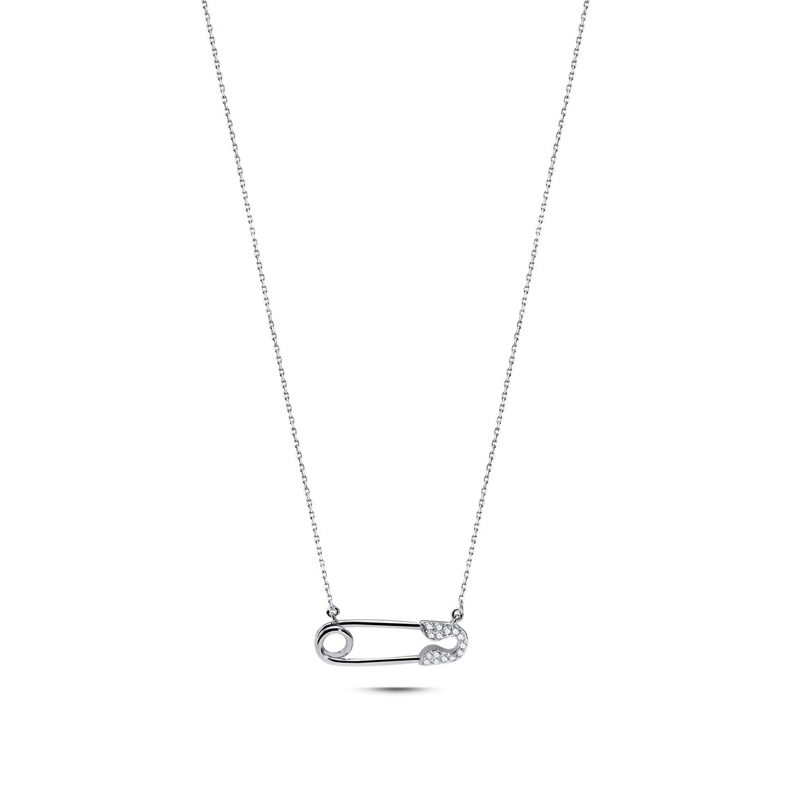 Diamond Safety Pin Necklace/ Safety Pin Pendant/ 14K White Gold Micro ...