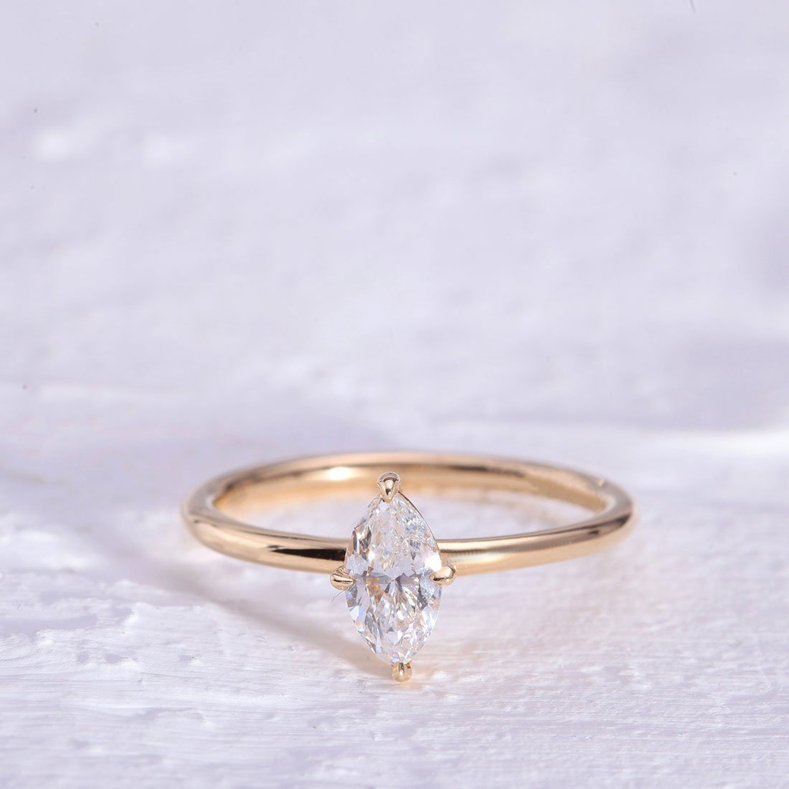Marquise Cut Diamond Modern Engagement Ring/14k Gold Marquise - Etsy