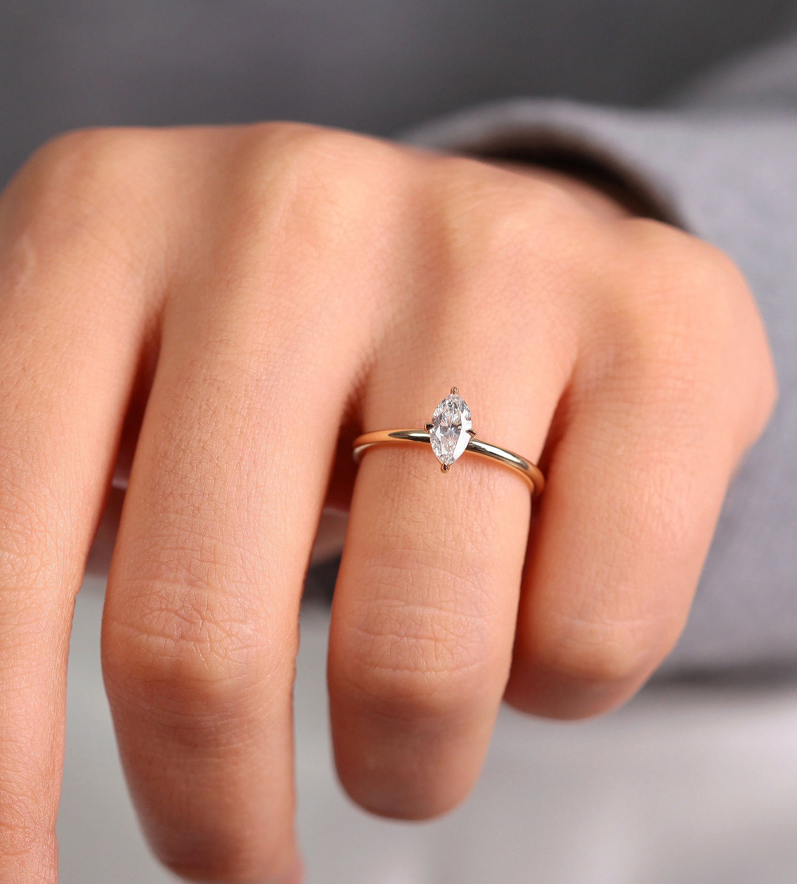Marquise Cut Diamond Modern Engagement Ring/14k Gold Marquise - Etsy