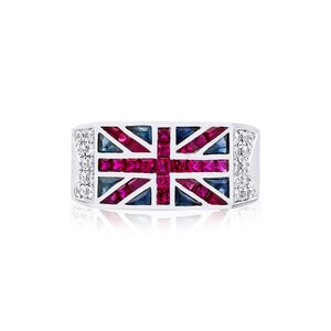 Great Britain Flag Ring With Sapphire Ruby Diamonds/ British Flag ...