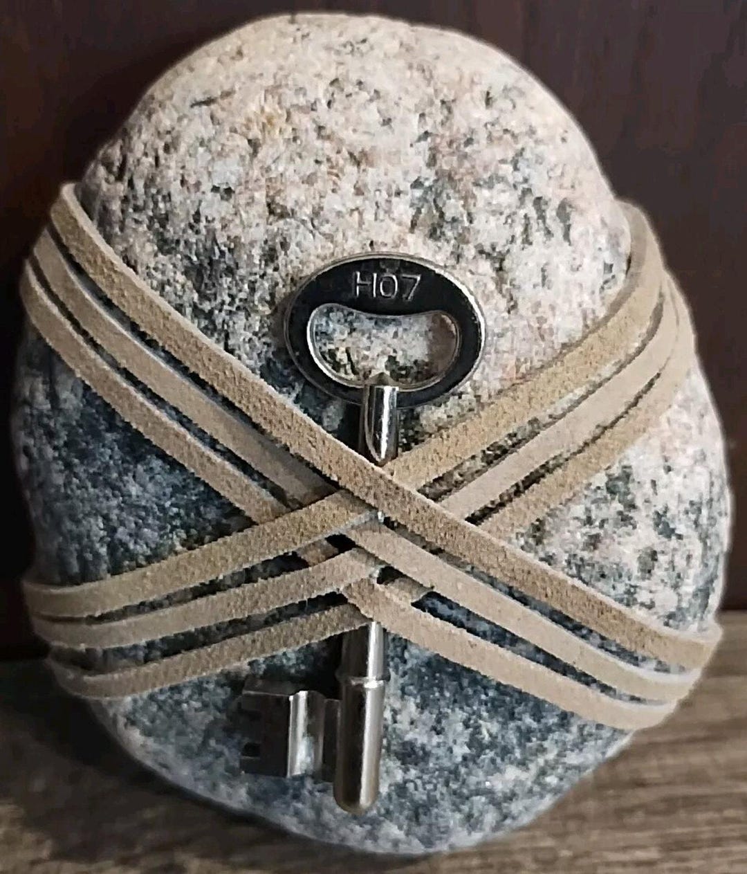 Zen Leather Wrapped Stone Decor Lake Superior Rock Spa Yoga Valentines ...