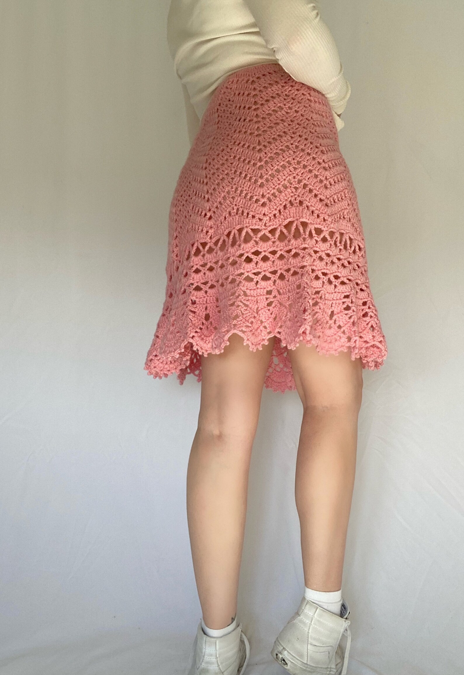 Vintage Pink Midi Draw String Waist Crochet Skirt - Etsy