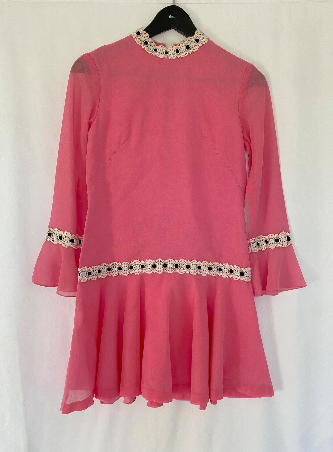 Vintage 60's Pink Long Sleeve Mini Dress - Etsy