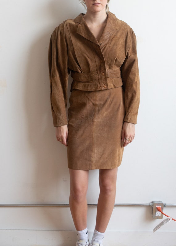 Vintage 80's Brown Suede Jacket and Pencil Skirt Set - Gem