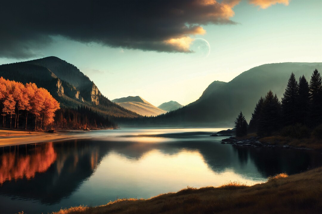 Landscape Calm Lake and Mountains. Morning Light. Generated by AI - Etsy