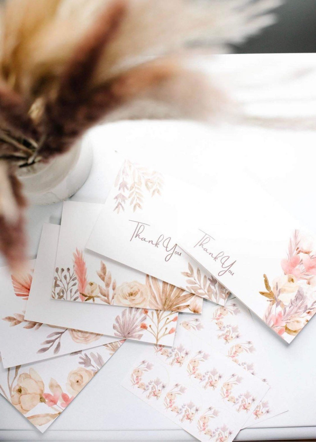 Boho Floral Thank You Cards Set of 30 With Envelopes and Stickers ...