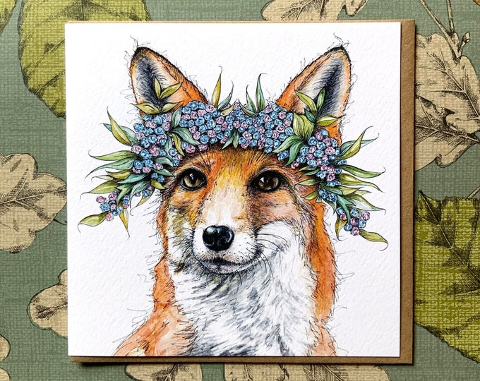 Fox Card, Fox Greetings Card, Floral Fox, Fox and Flowers, Fox Birthday ...