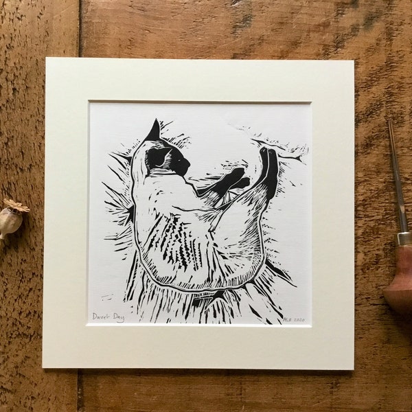 Cat Lino Print - Etsy UK