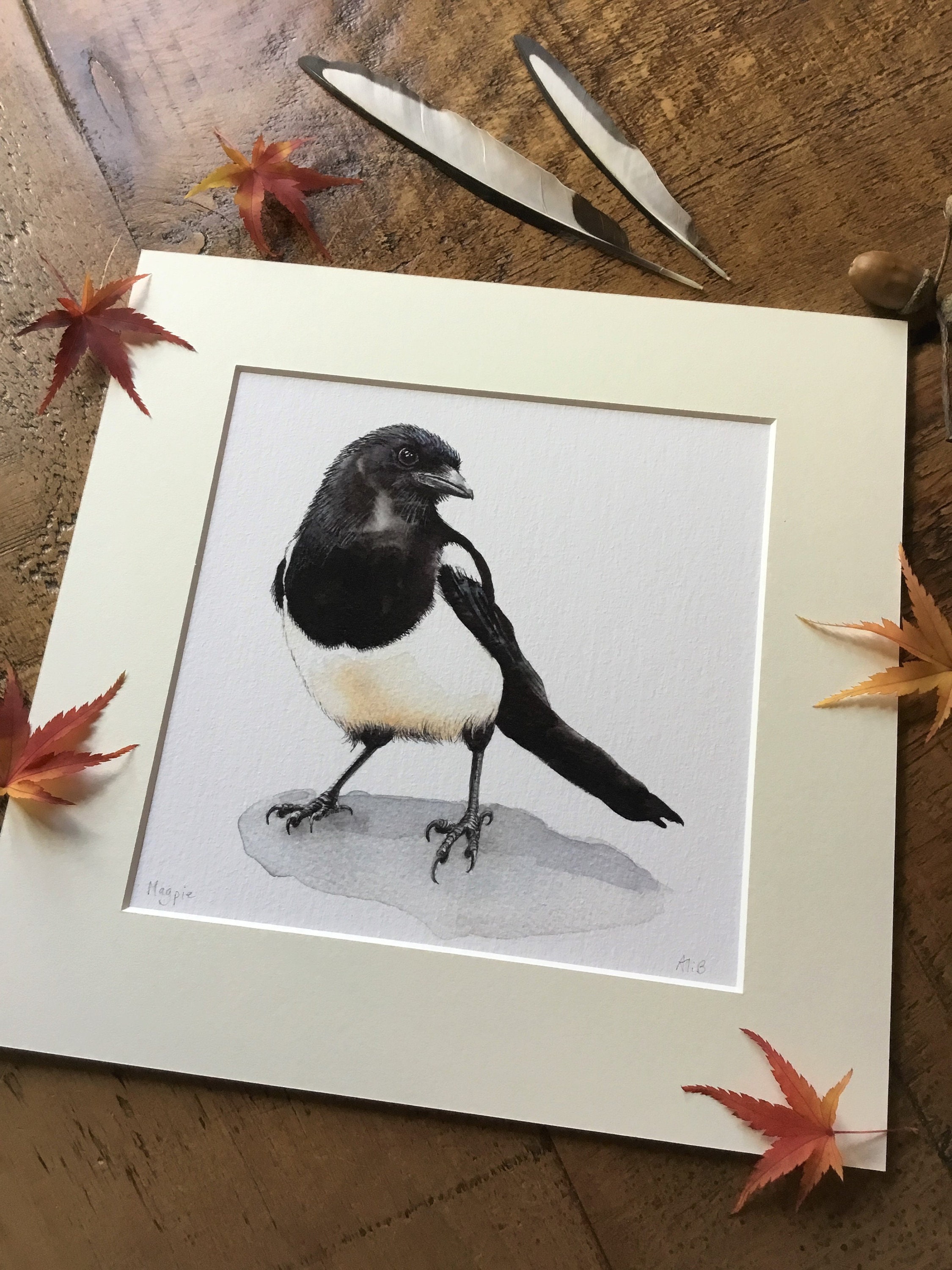 Magpie print Magpie art bird art Magpie watercolour bird | Etsy